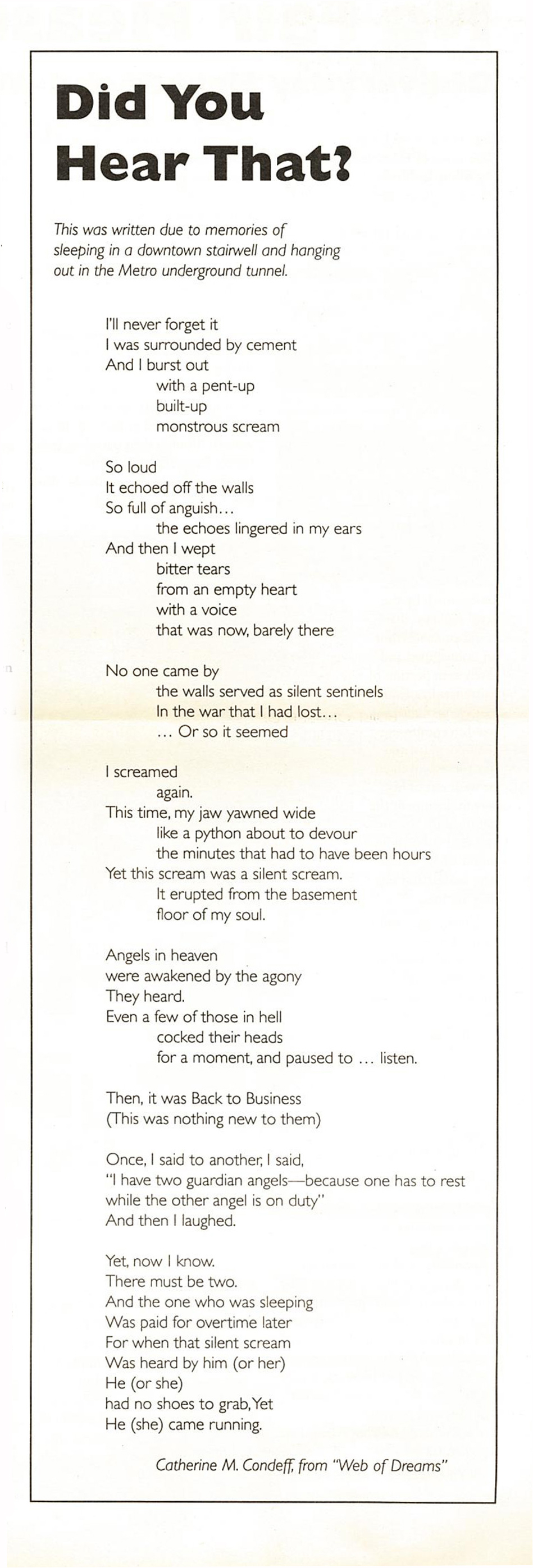 Poem: Did You Hear That? | December 1, 1994 | Real Change Poem: Did You Hear That? | December 1, 1994 | Real Change
